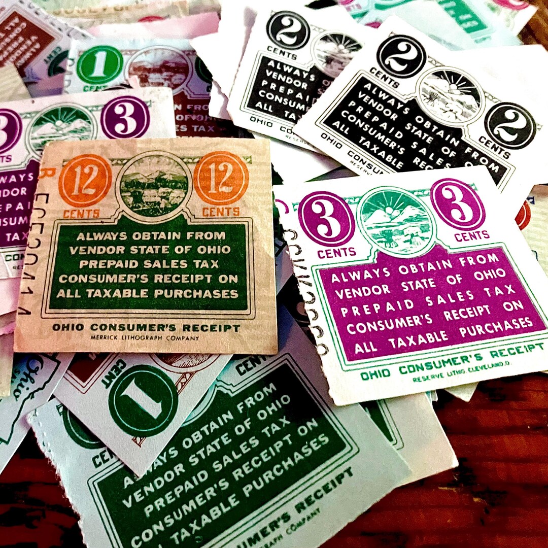 30 Vintage Ohio Sales Tax Stamps, Consumer Receipt Tickets, Vintage ...