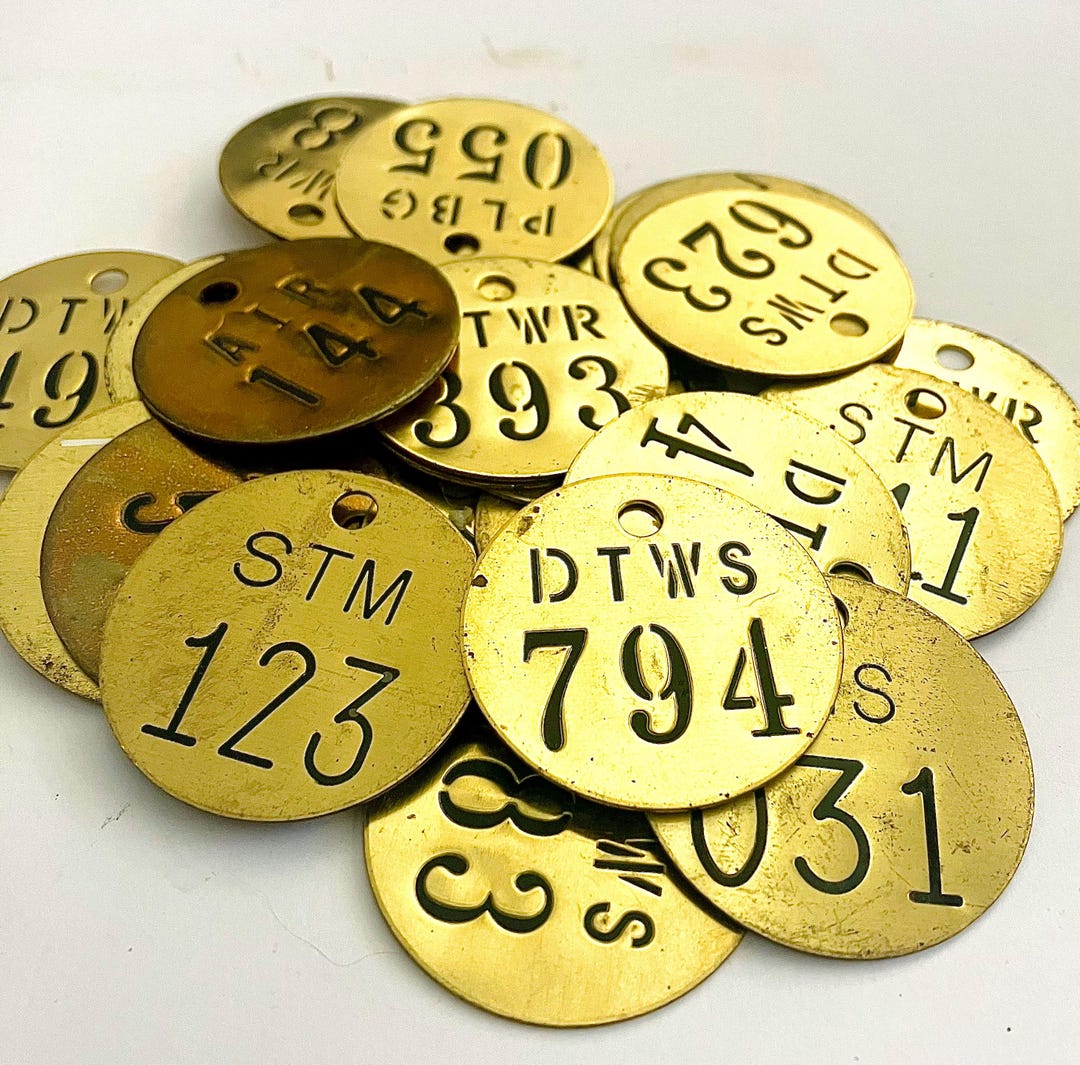 Set of 5 Vintage Brass Numbered Tags, Vintage Numbered Tags, Metal ...