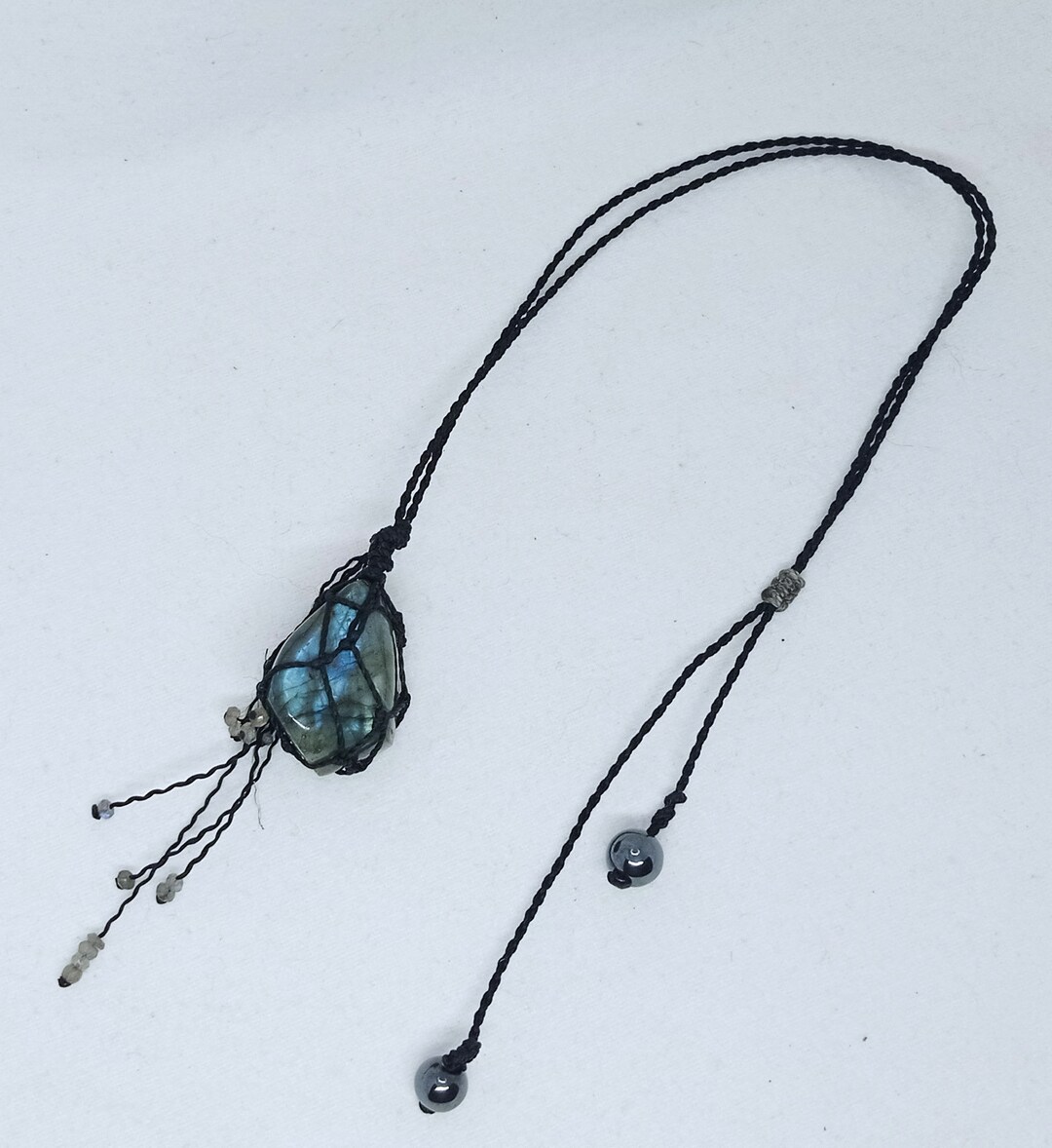 Blue Labradorite Net Necklace With Fine Labradorite Beads in Black Macrame. Handmade in ...