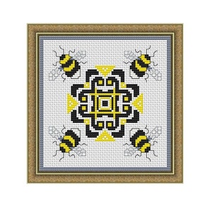 Honey Bees Square Biscornu Counted Cross Stitch Pattern in PDF for ...