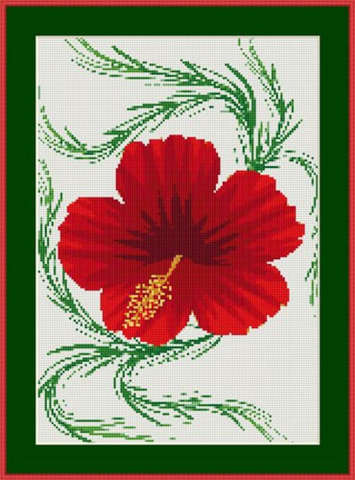 Red Hibiscus Flower Counted Cross Stitch Pattern in PDF for Instant ...