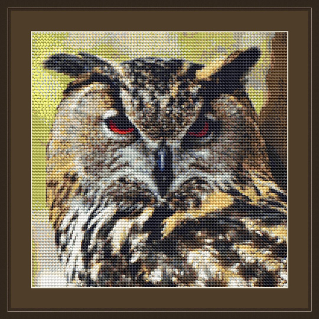 Fierce Owl Bird Counted Cross Stitch Pattern (12 X 12 Inches or 30.48 X ...