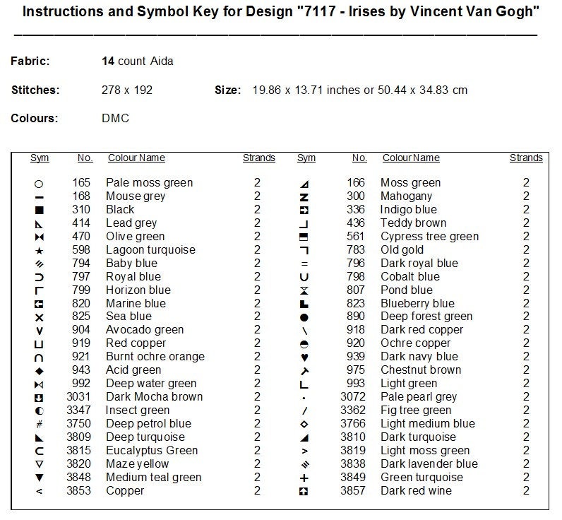 Irises by Vincent Van Gogh Counted Cross Stitch Pattern in PDF - Etsy ...