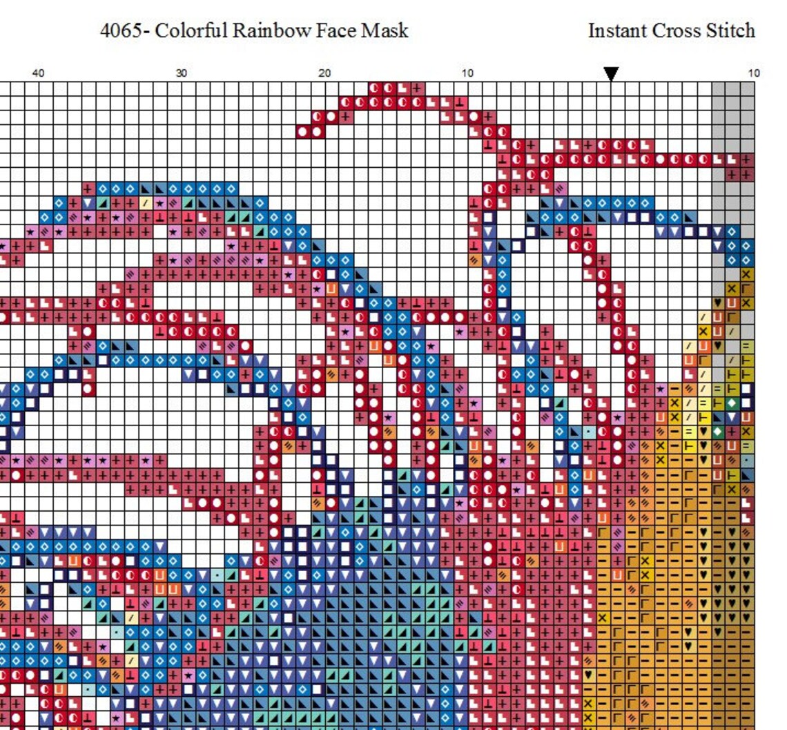 Colorful Rainbow Face Mask Counted Cross Stitch Pattern (8.64 X 7.21 ...