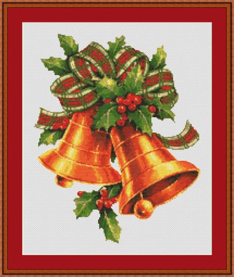 Gold Christmas Bells With Holly Counted Cross Stitch Pattern - Etsy