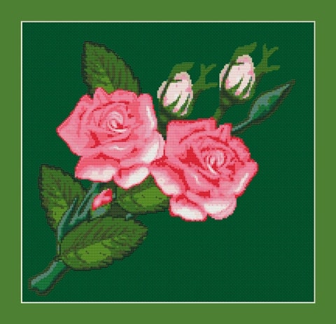 Pink Roses Counted Cross Stitch Pattern in PDF for Instant | Etsy