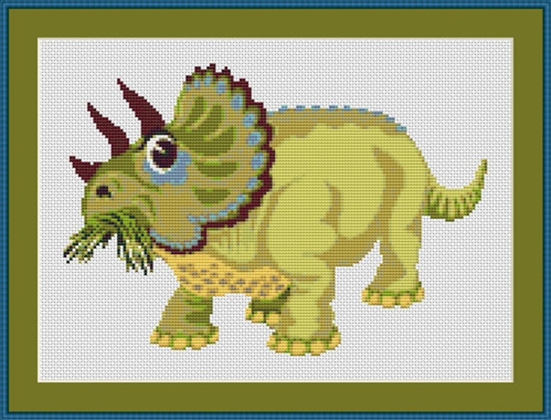 Triceratops Dinosaur Counted Cross Stitch Pattern in PDF for Instant ...