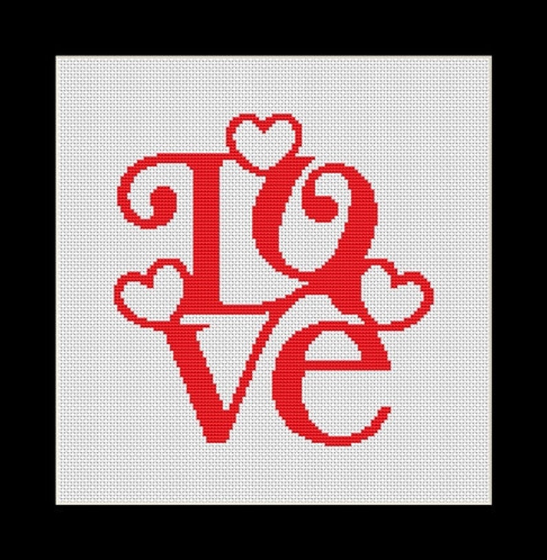 Love With Hearts Word Counted Cross Stitch Pattern in PDF for - Etsy