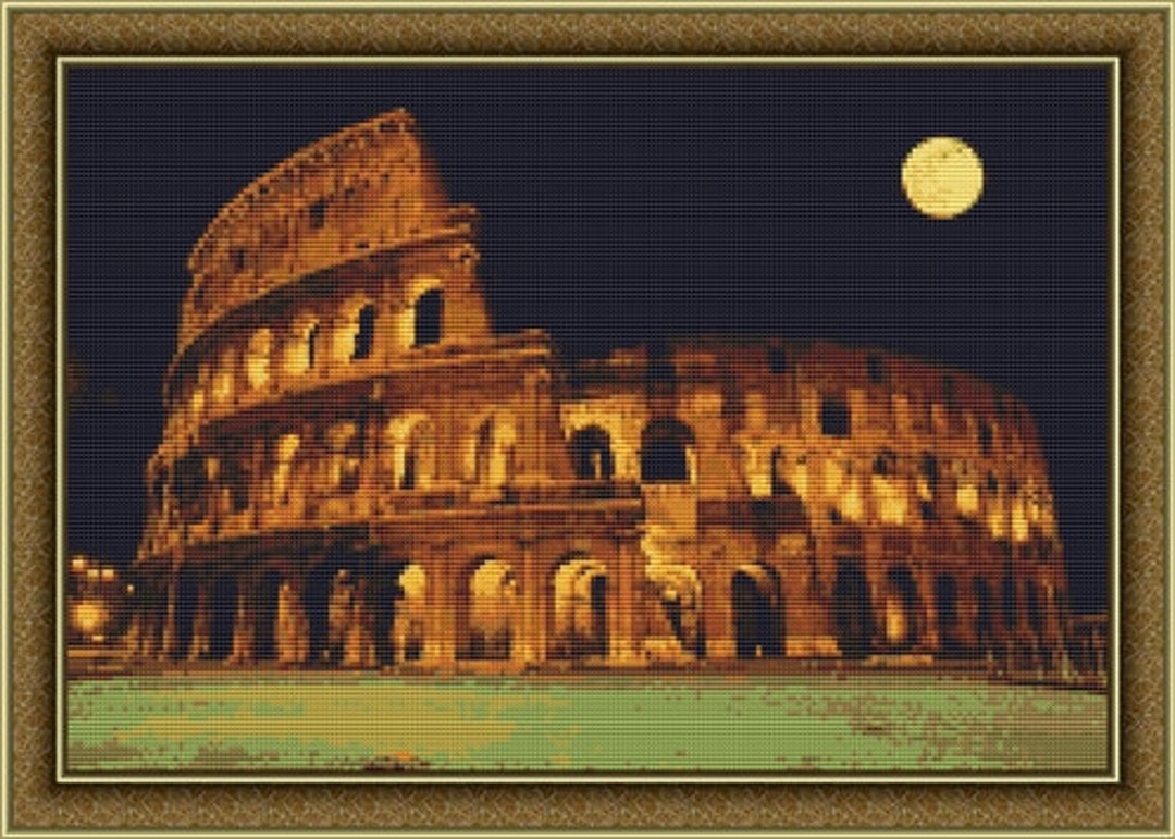 Colosseum at Night in Rome Italy Counted Cross Stitch Pattern in PDF ...