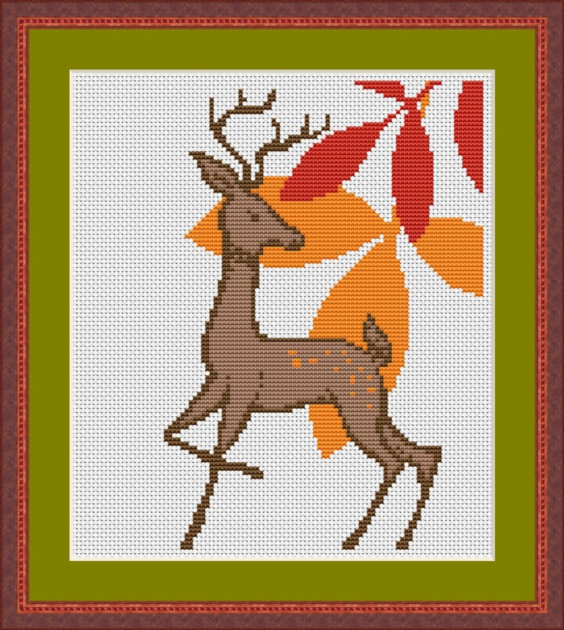 Autumn Deer Counted Cross Stitch Pattern (5.50 X 8.07 Inches or 13.97 X ...