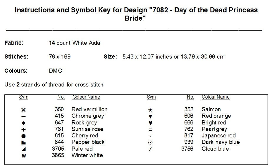 Day of the Dead Princess Bride Counted Cross Stitch Pattern in - Etsy
