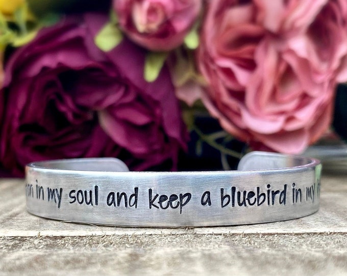 Aluminum| Bluebird | Hand Stamped | Bracelet Cuff | Song Lyrics - Etsy