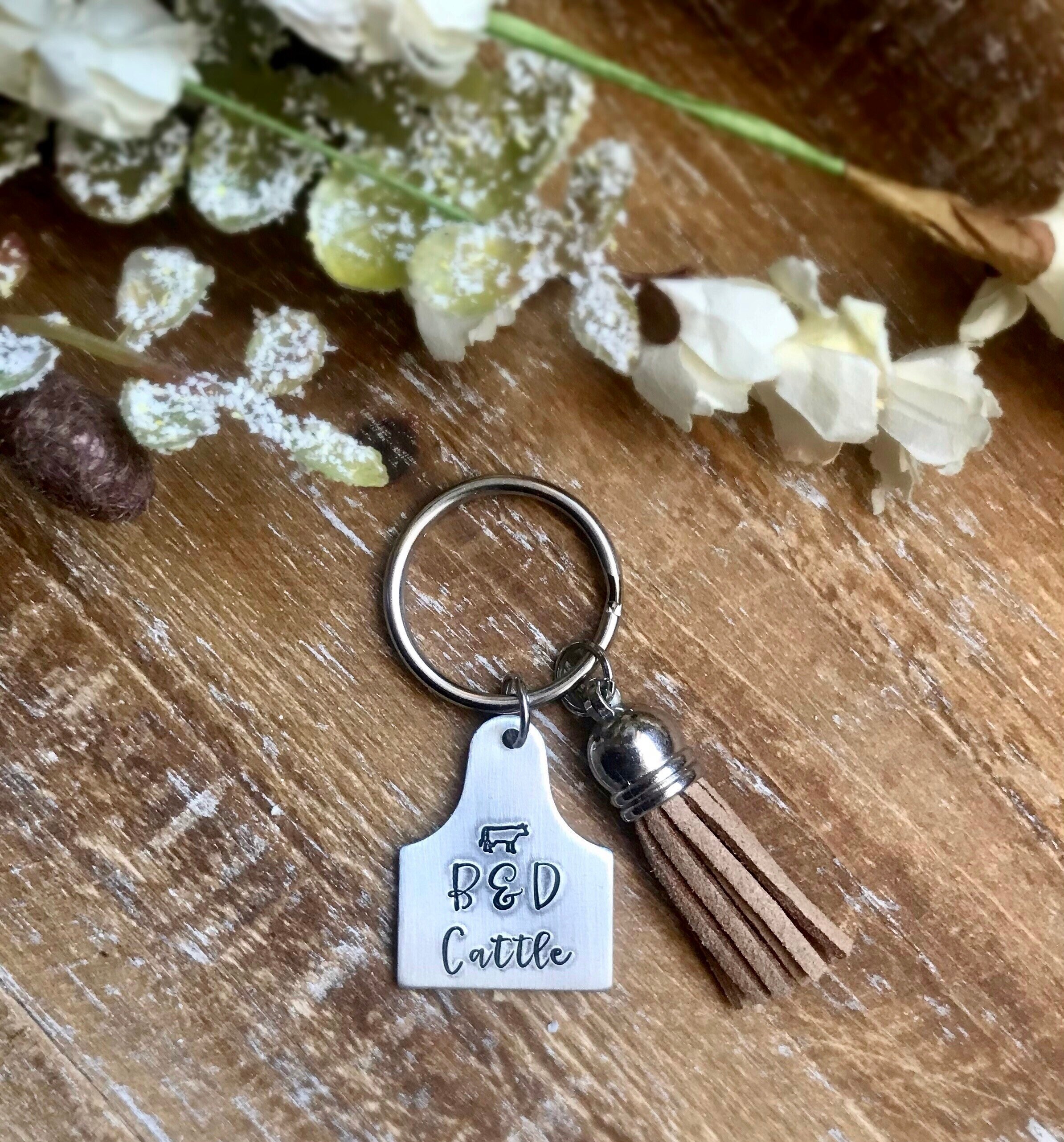 Hand Stamped Cattle Ear Tag Custom Keychain Gift Farm | Etsy