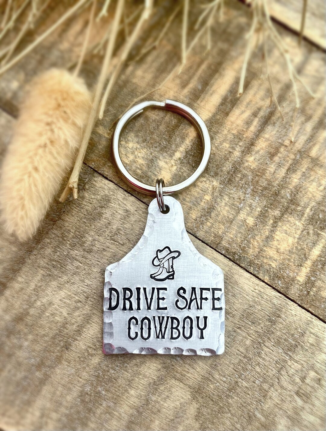 Hand Stamped | Cattle Ear Tag | Drive Safe Cowboy | Keychain | Gift ...