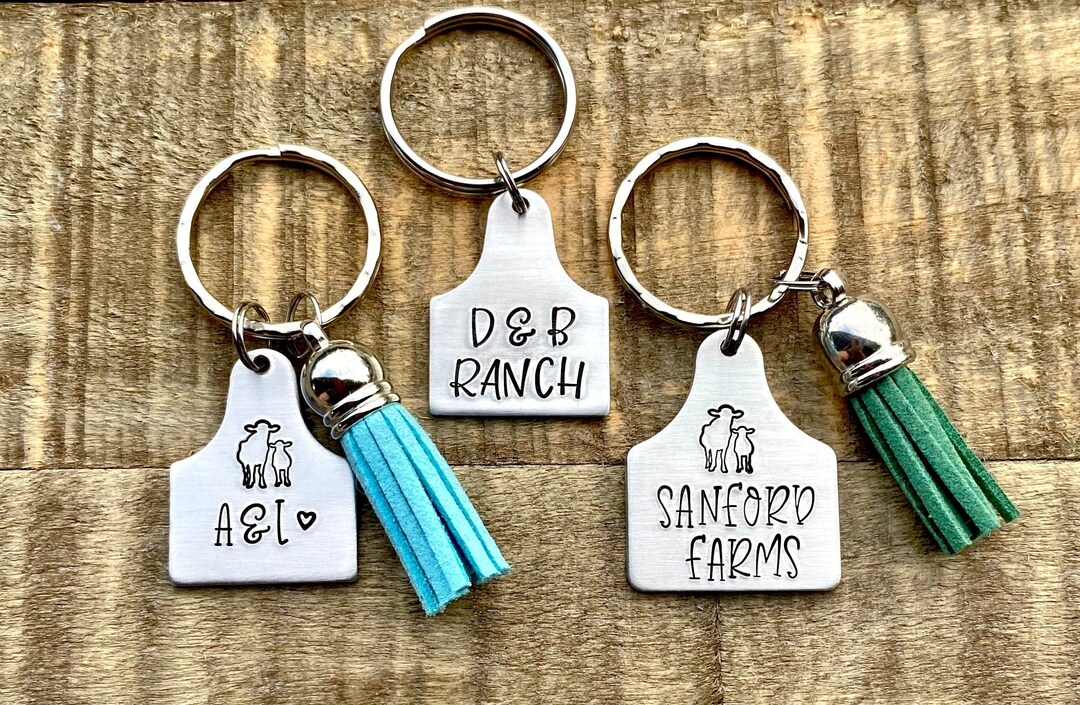 Hand Stamped Custom Cattle Ear Tag Custom Keychain Farm Name Farm ...