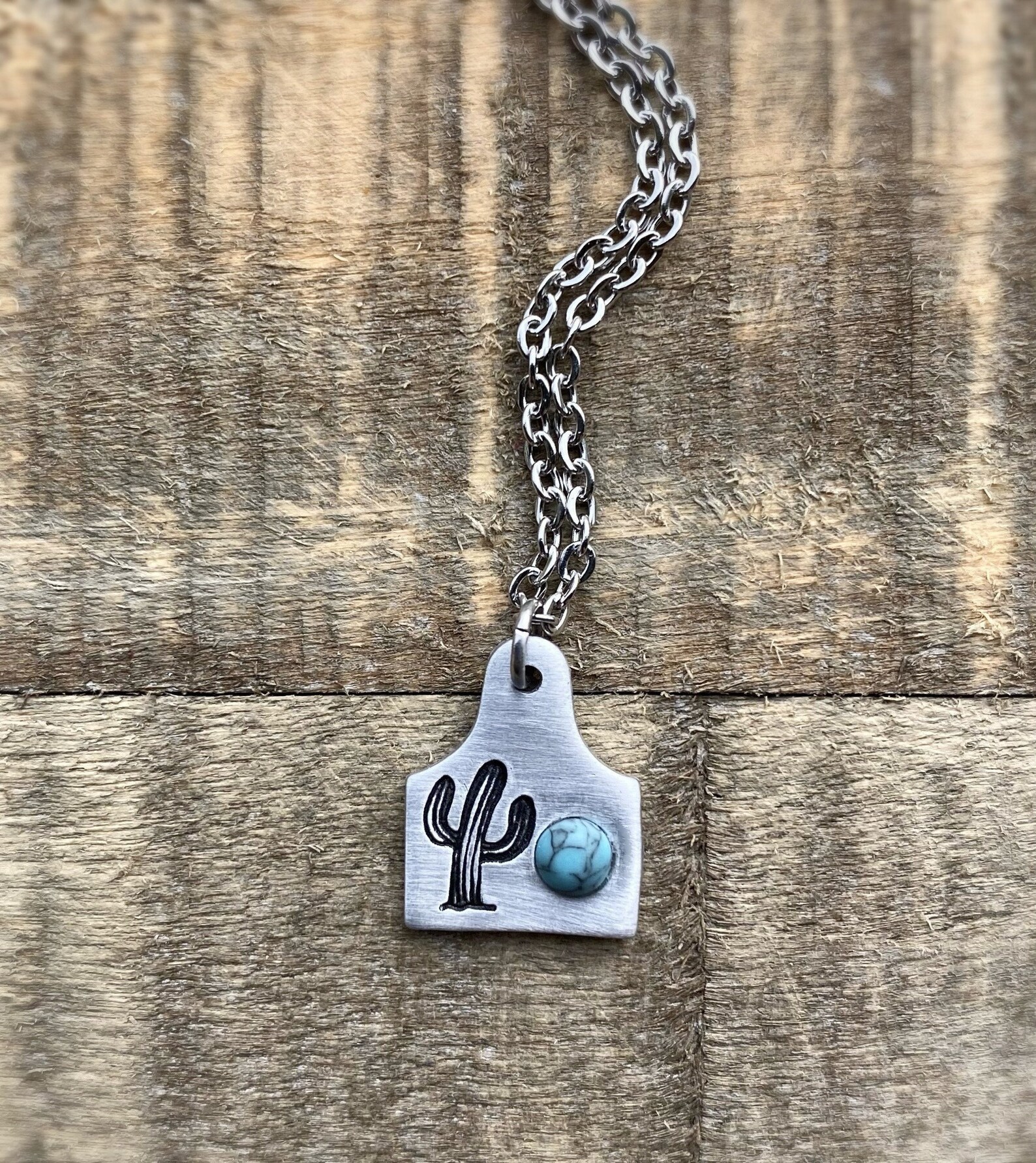 Tiny Ear Tag Cattle Tag Western Sagauro Cactus Turquoise - Etsy