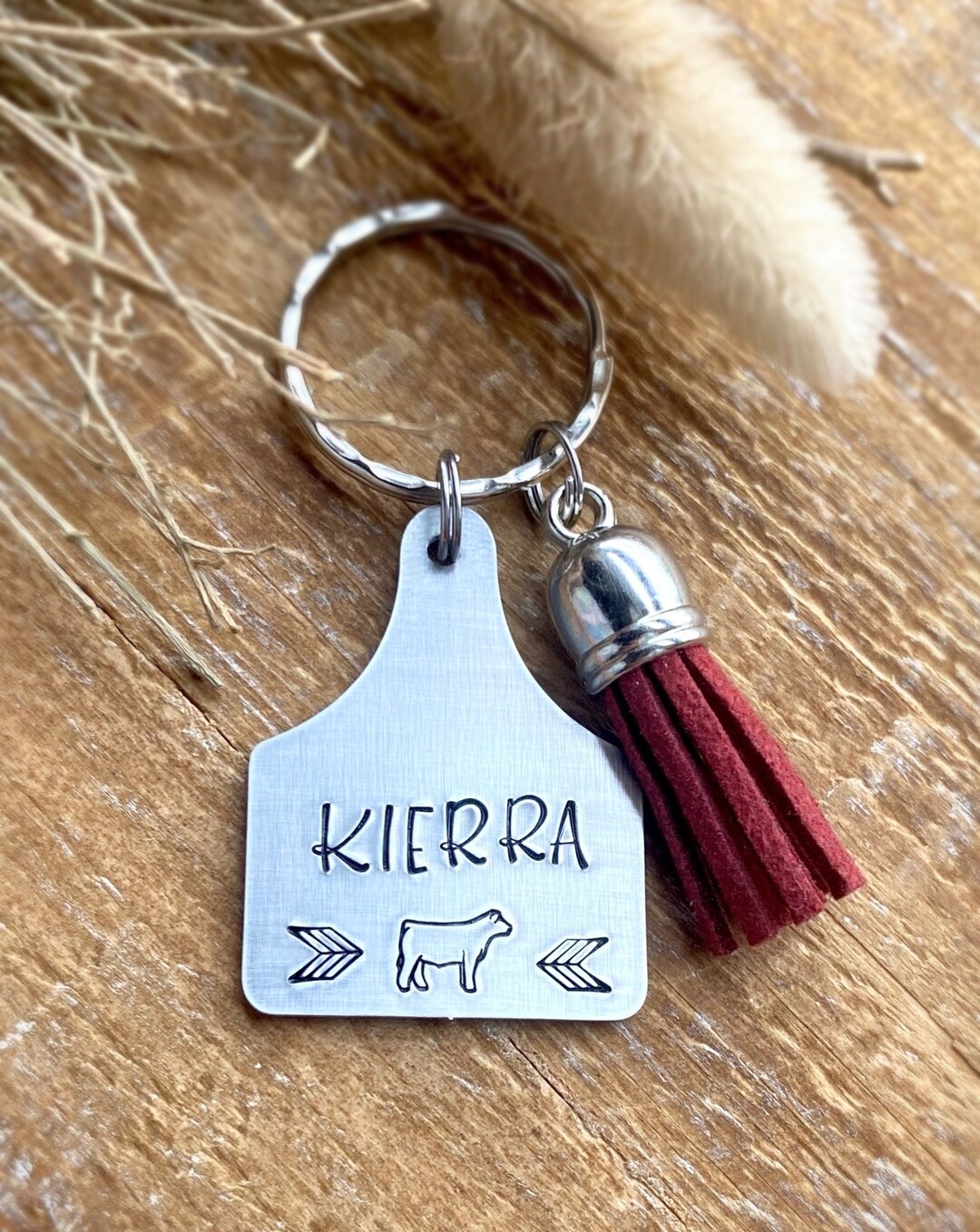 Hand Stamped | Cattle Ear Tag | Custom Keychain | Show Steer Chevron ...