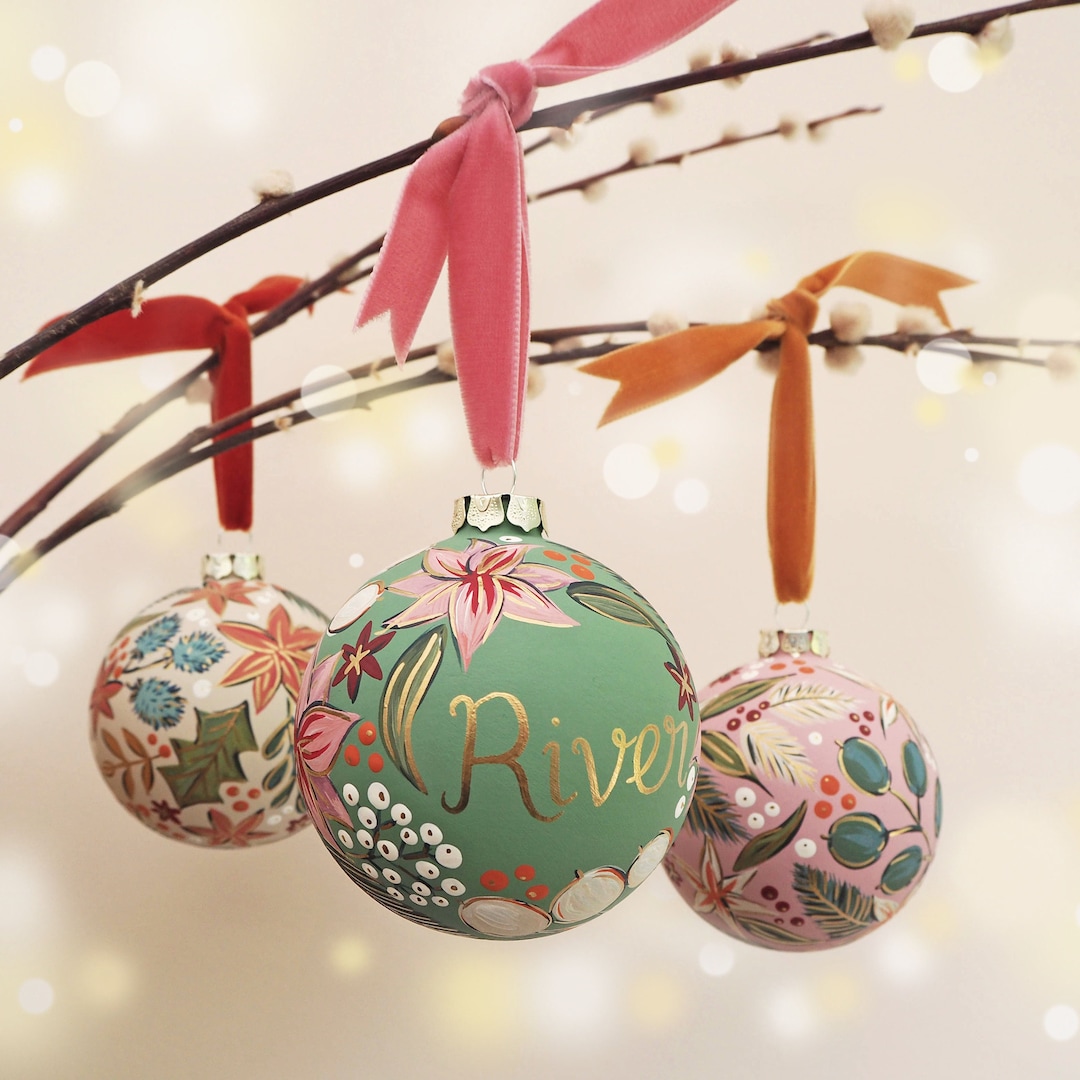 Large Hand Painted Floral Personalised Ceramic Bauble - Etsy