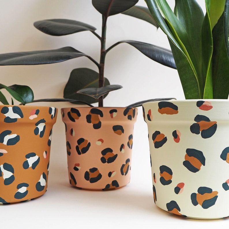 Large Leopard Print Hand Painted Plant Pot - Etsy
