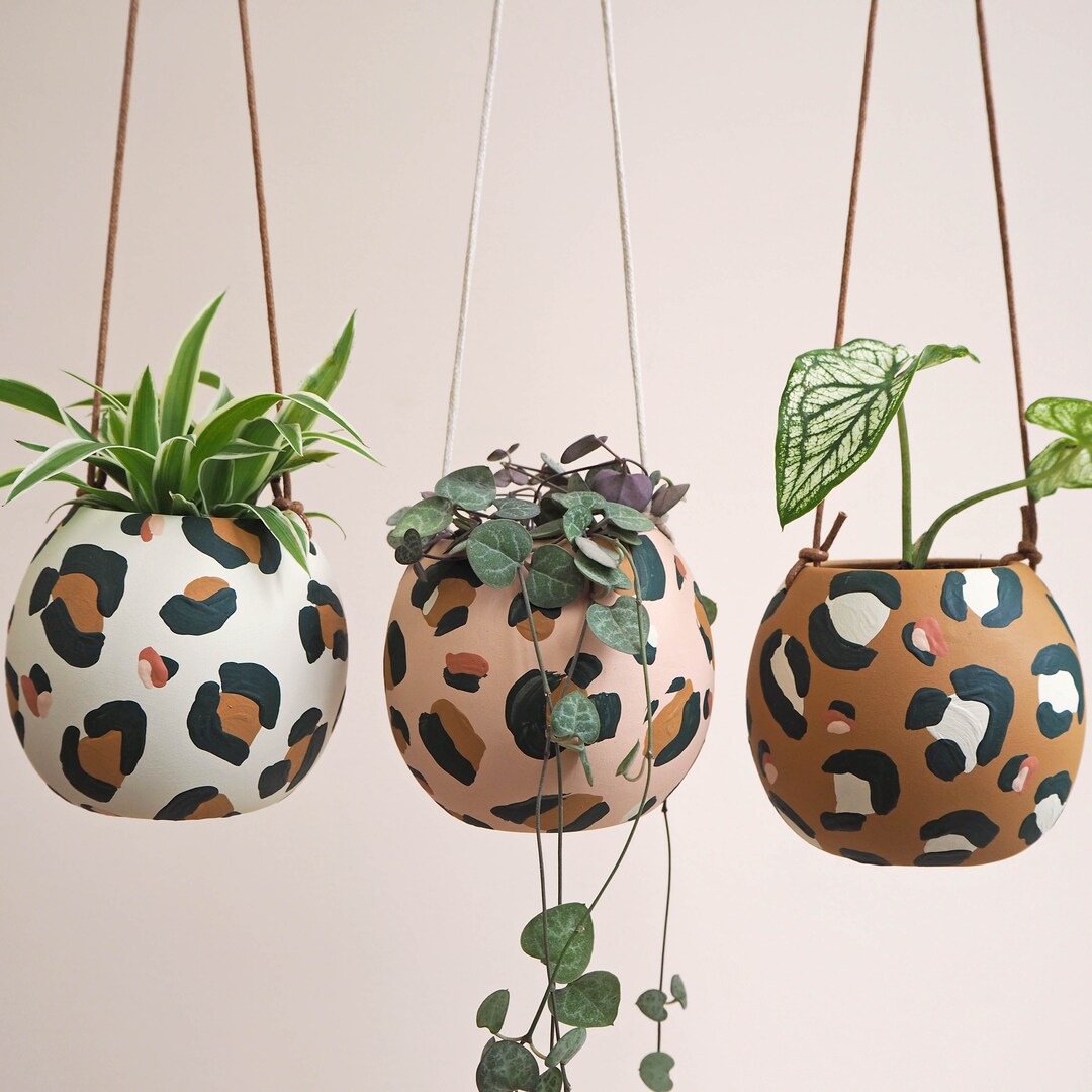 Leopard Print Round Hanging Plant Pot - Etsy
