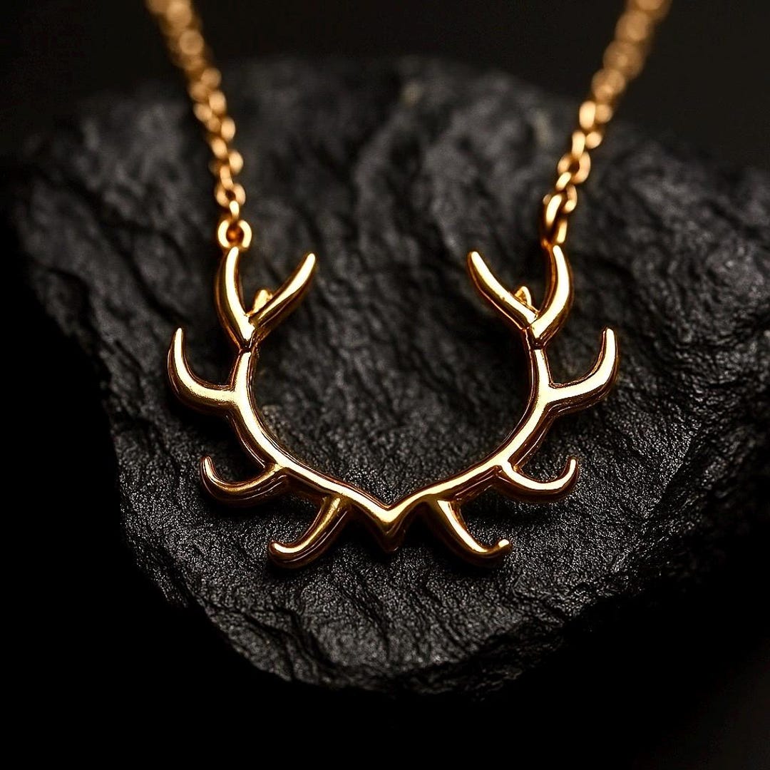 14K Solid Gold Antler Necklace / Deer Antler Necklace / Handmade Antler ...