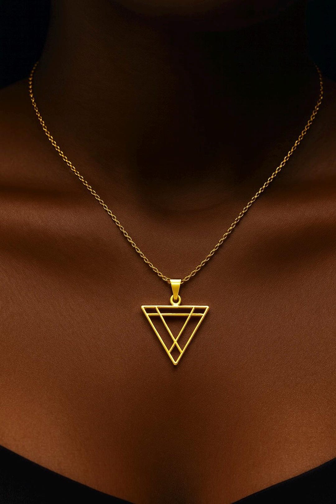 14k Solid Gold Geometric Triangle Pendant Necklace – Minimalist ...