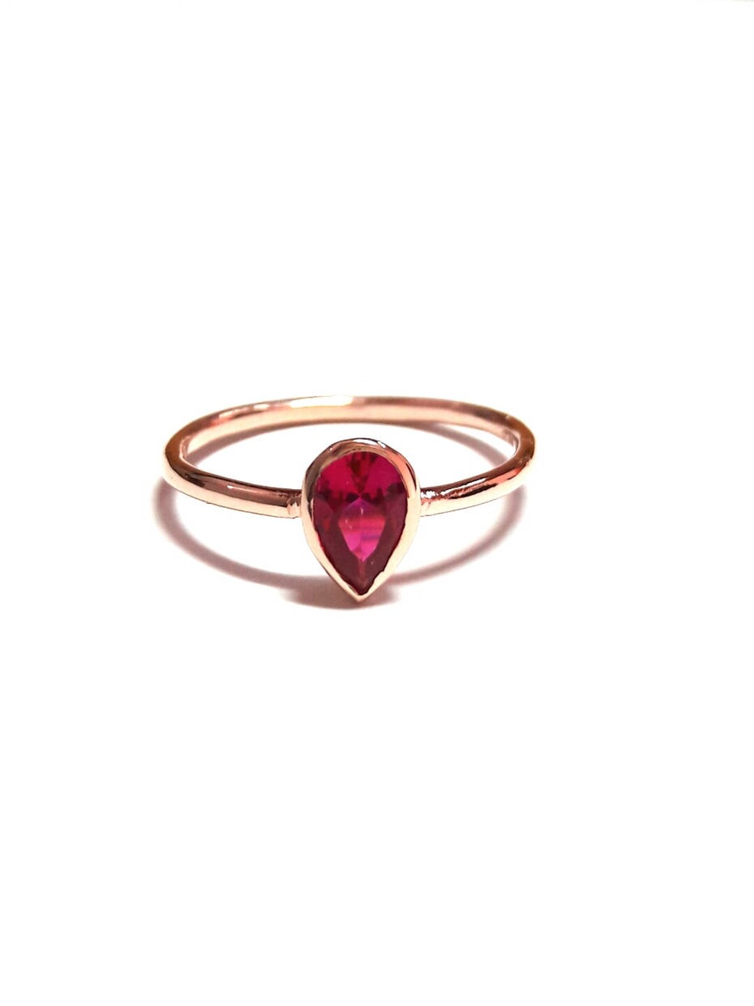 Handmade 14K Solid Gold Ruby Ring - Rose Gold Ring - Ruby Pear Ring ...