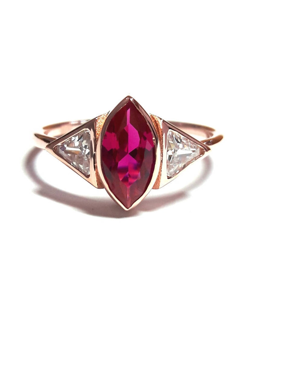 Marquise Ruby Ring / Marquise Wedding Band / Triangle Ring / Promise ...
