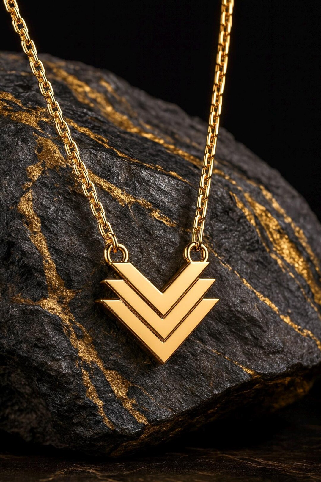 14K Gold Chevron Pendant Necklace — Minimalist Layered V Shape Design ...
