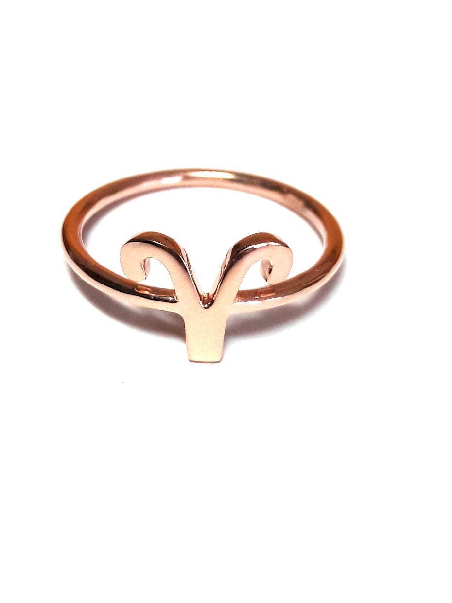 14K Solid Gold Aries Ring / Zodiac Ring / Horoscope Ring / - Etsy