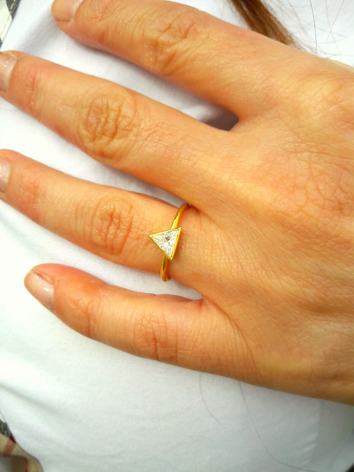 Triangle Ring / Diamond Ring / Trillion Rng / Gold Ring / Rose - Etsy