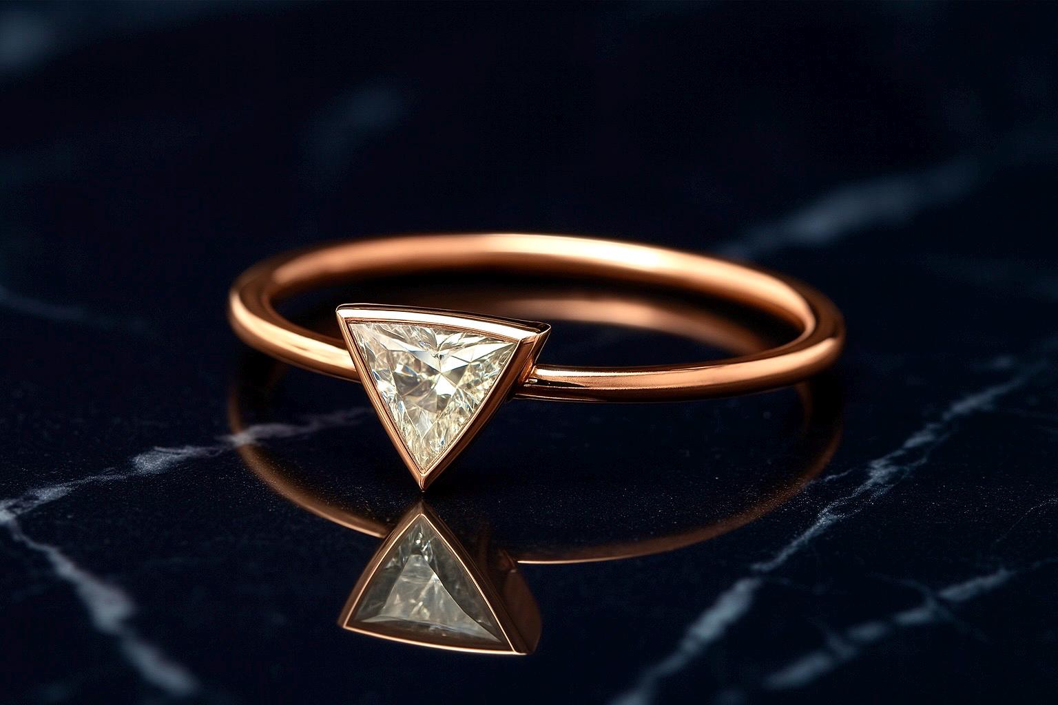 Triangle Ring / Diamond Ring / Trillion Rng / Gold Ring / Rose Gold ...