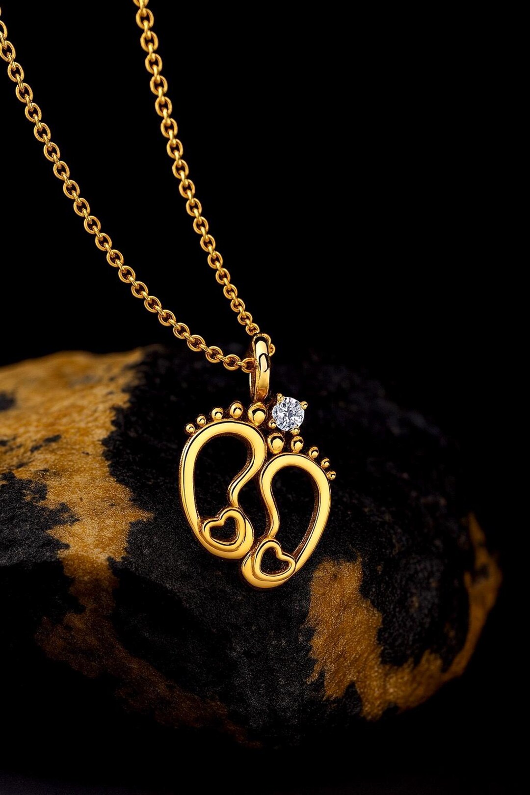 14K Gold Baby Feet Necklace • Lab Diamond New Mom Pendant • Infant ...