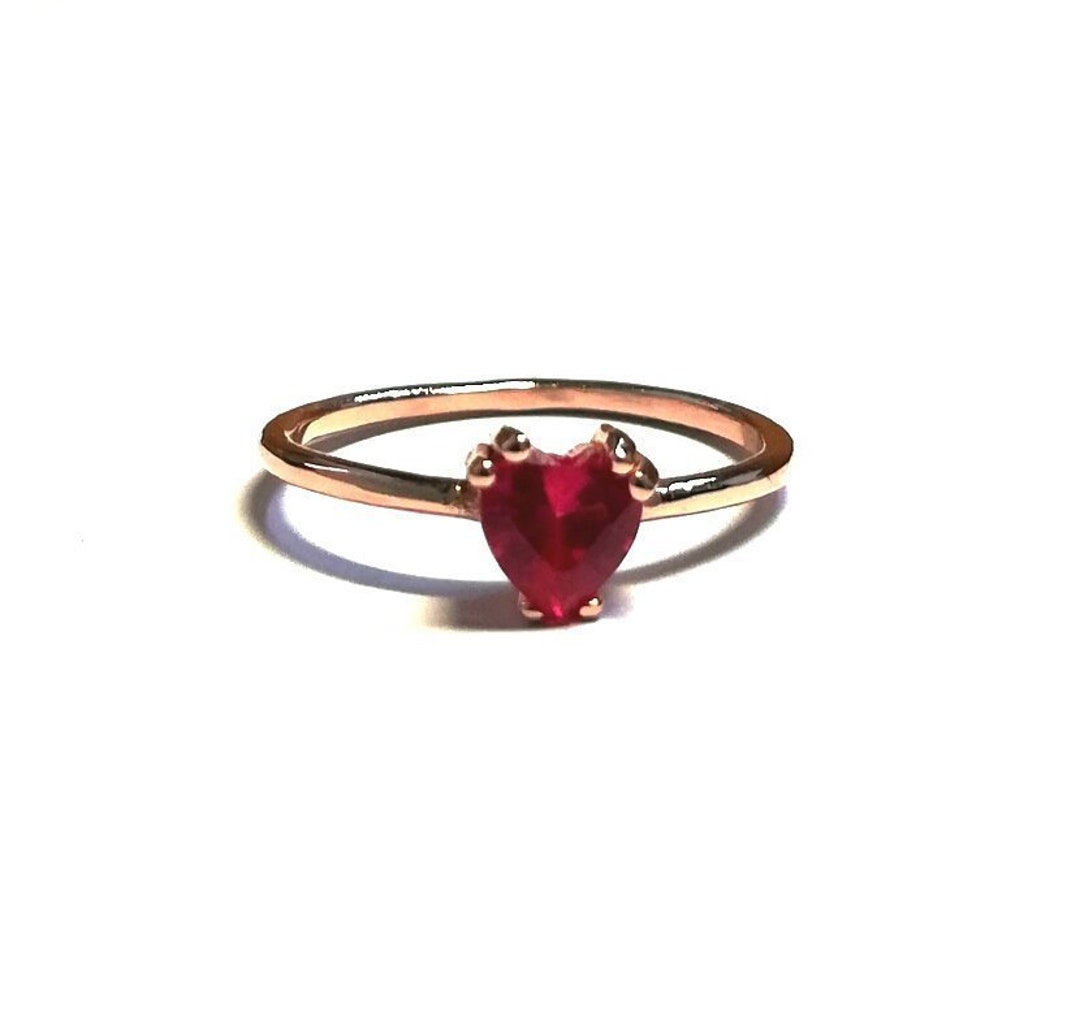 8k Solid Gold Cz Ruby Red Heart Ring, Gold Ring, Ruby Heart Ring, Red ...