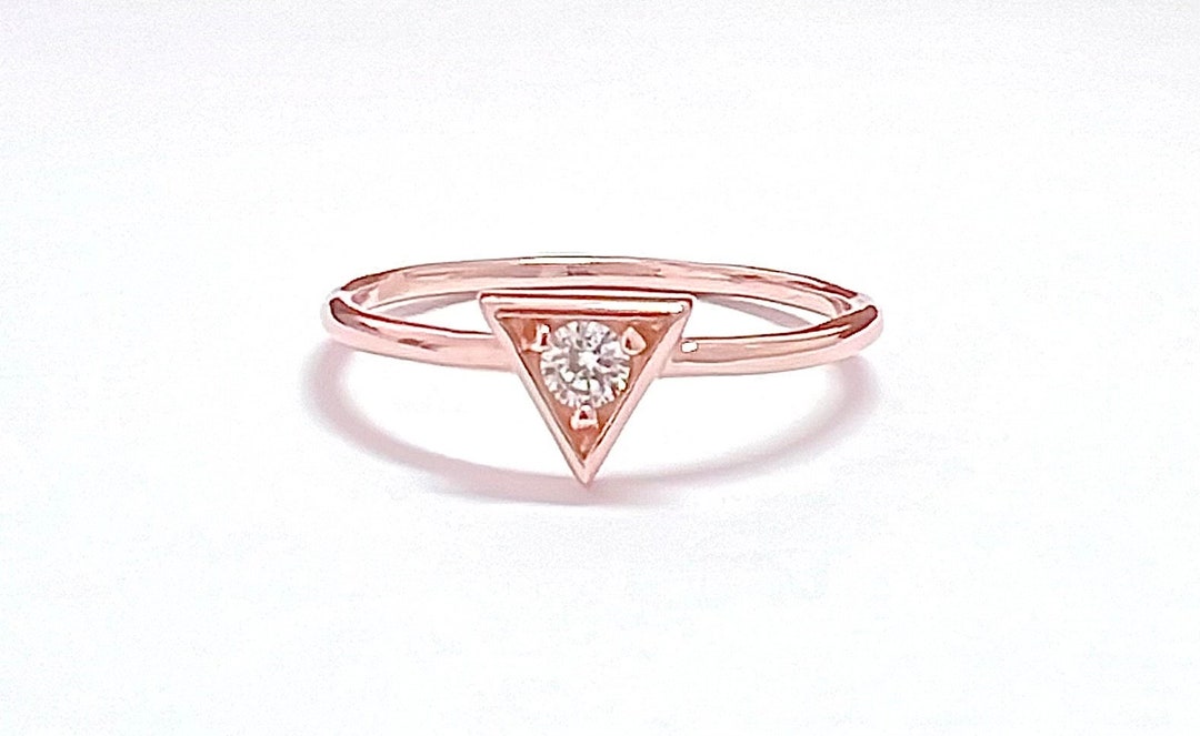 Triangle Ring-triangle Solitaire Ring-gold Ring-diamond Ring-rose Gold ...