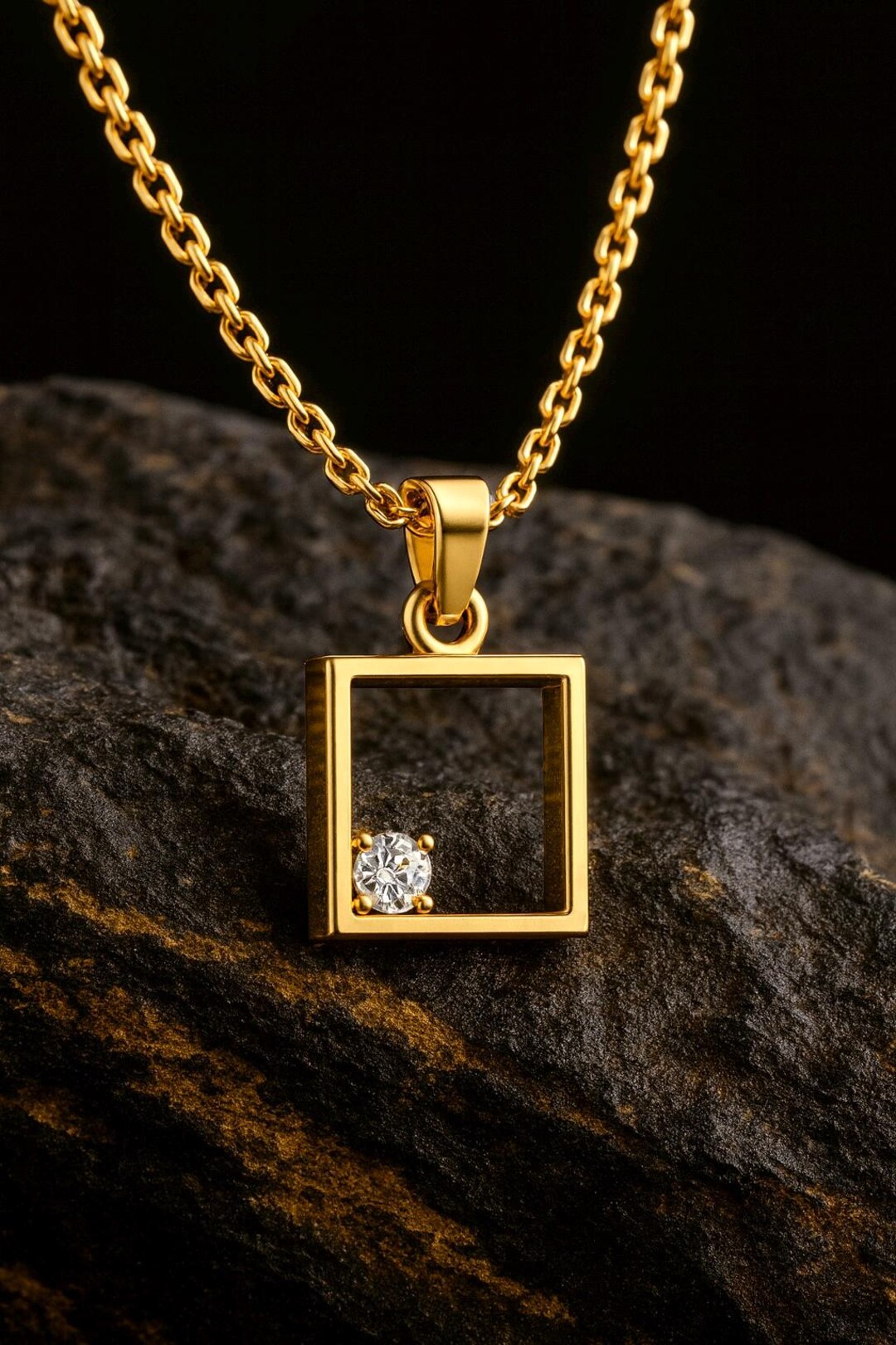 14k Gold Square Diamond Necklace - Etsy