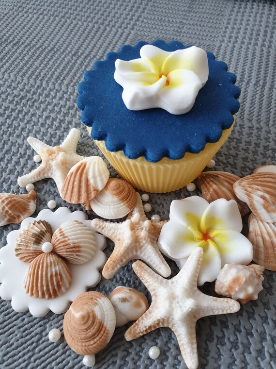 Cake Toppers & Picks Beach Theme Cake or Cupcakes Fondant Seashells Set ...