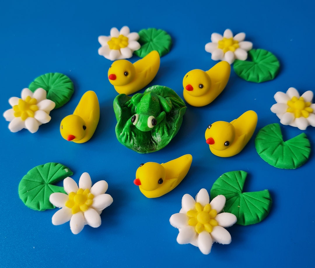 Fondant Pond Ducks Water Lilies Cake Cupcakes Decorations DIY Toppers ...