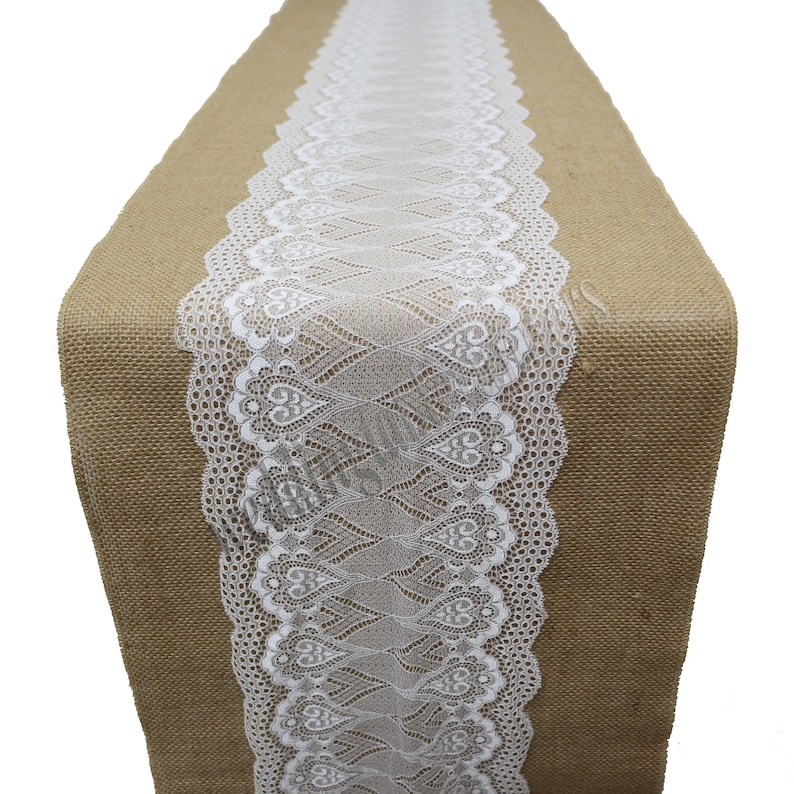 Burlap Runner With White Lace Burlap Table Runner Farmhouse | Etsy