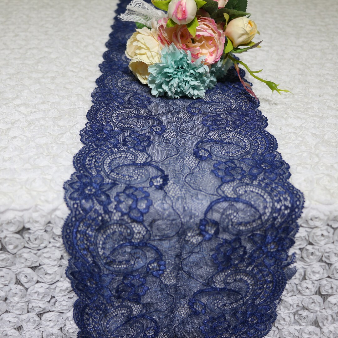 Navy Blue Lace Runner, 7" Wide, Wedding Table Runner , Lace Table ...
