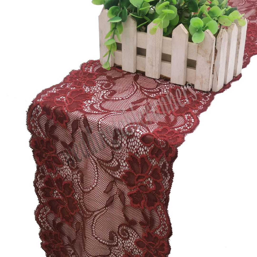 Narrow Burgundy Lace Table Runner, 7" Wine Red Lace Runner , 18cm Wide ...