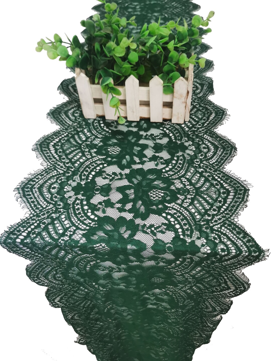 Green Table Runner Hunter Green Lace Runner 11" Wide Forest Wedding ...
