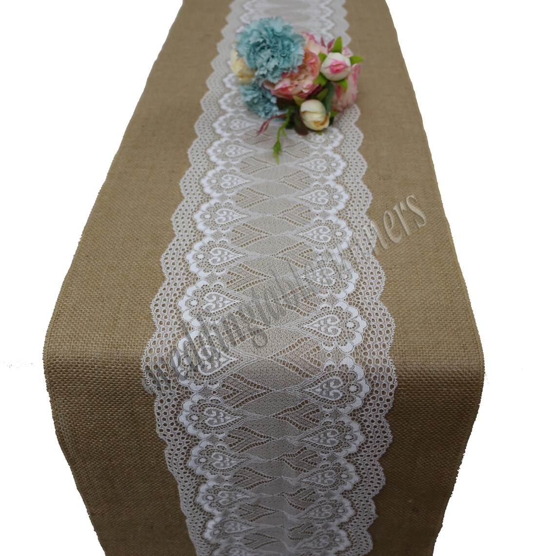 Burlap Runner With White Lace Burlap Table Runner Farmhouse - Etsy