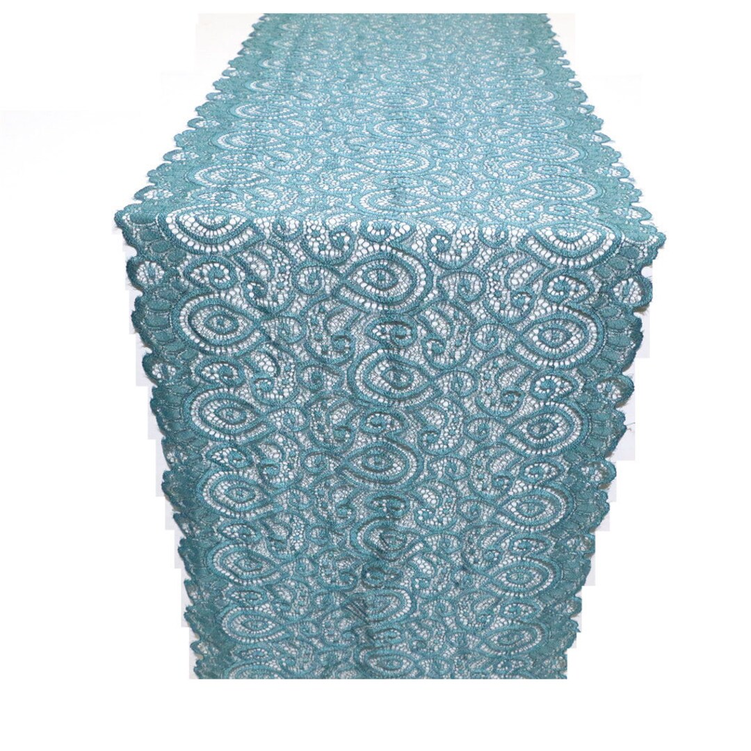 Teal Lace Table Runner, 12" Wide ,wedding Table Runner, Wedding Decor ...