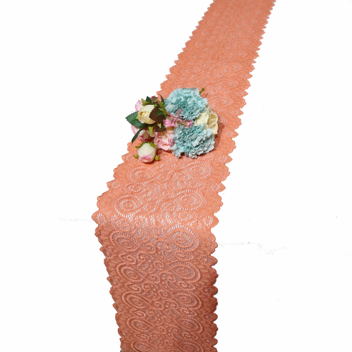 Coral Table Runner Lace Overlay Coral Party Decor | Etsy