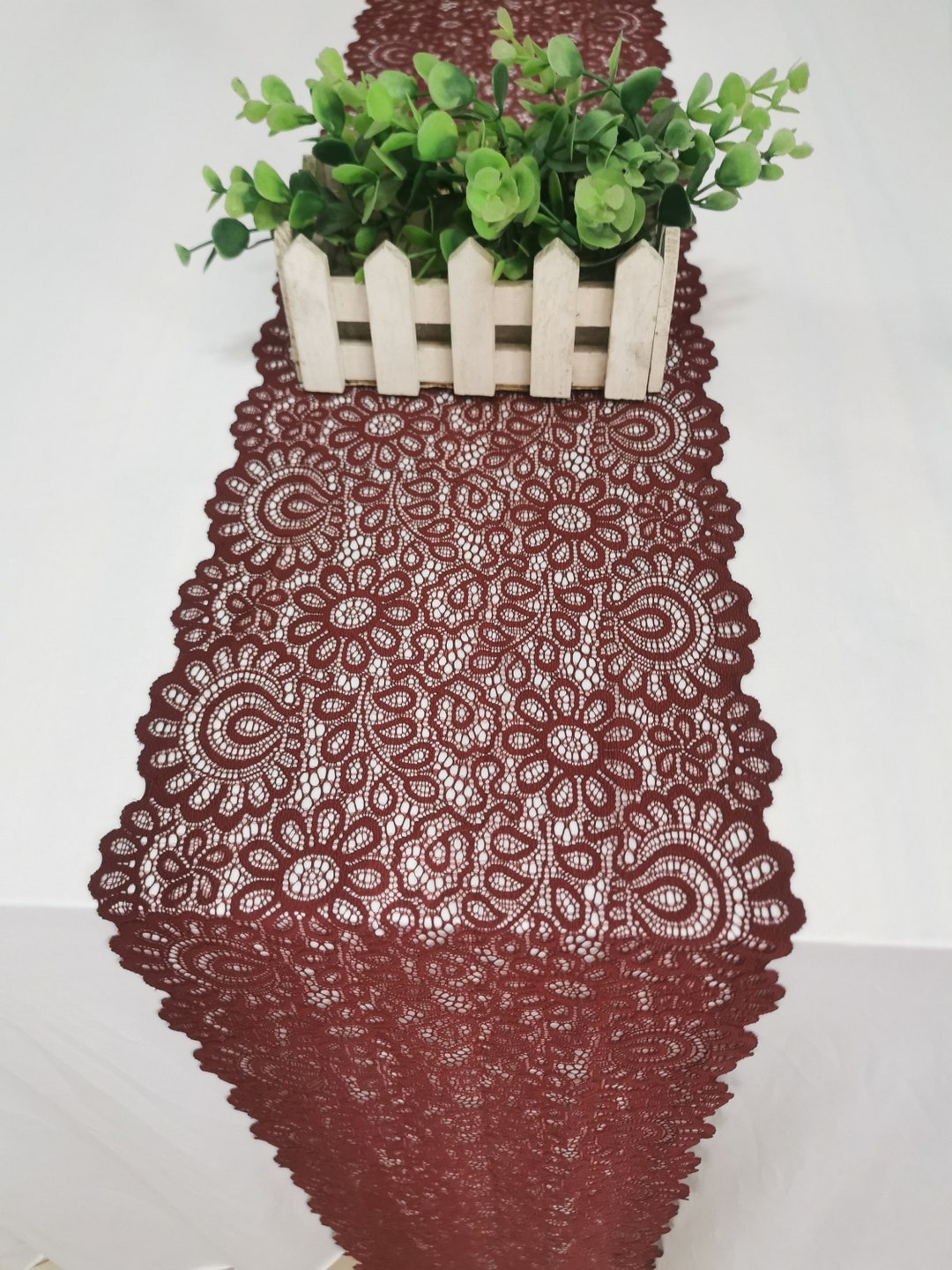 Burgundy Lace Table Runner 8" Wide , Lace Table Runners, Wedding Table ...