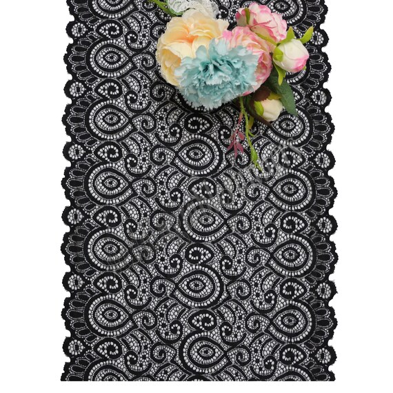 Black table runner lace table runner black lace runner | Etsy