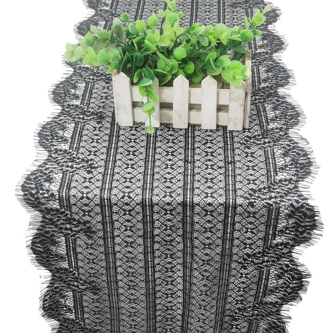 Black Stripe Table Runner 12" Wide Black Lace Table Runner Black Table ...