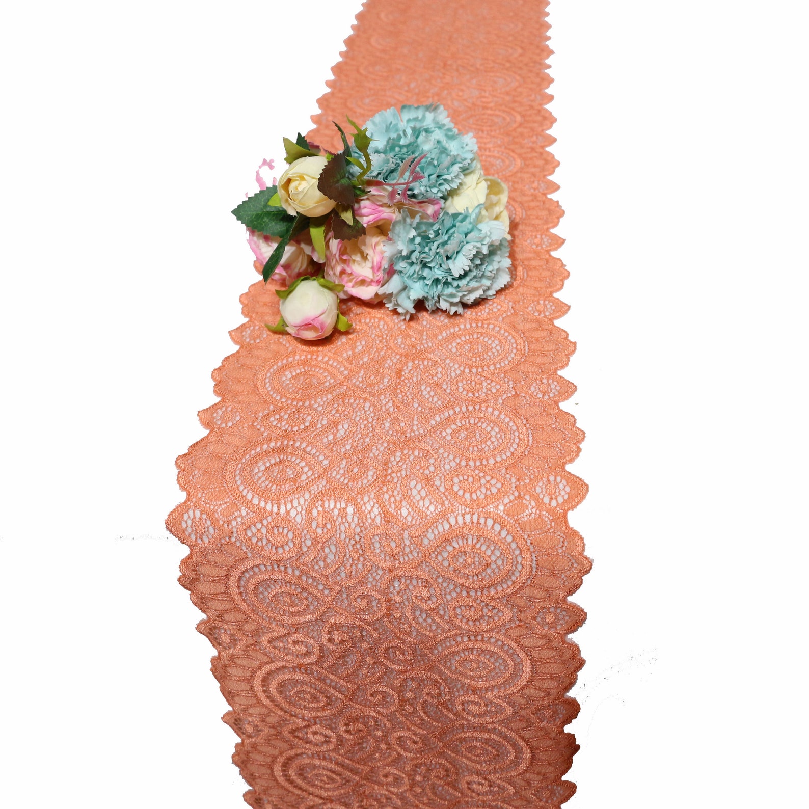 Coral Table Runner Lace Overlay Coral Party Decor Wedding | Etsy