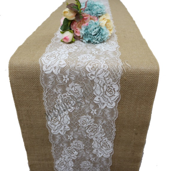 Burlap table runner with lace Burlap table runner burlap and | Etsy